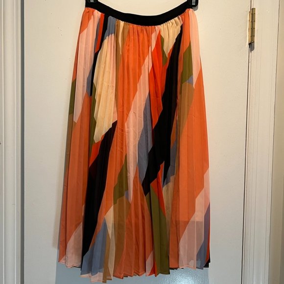 Anthropologie | Skirts | Anthropologie Size Pleated Colorblock Skirt ...